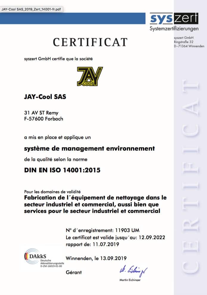 Certification – JAY-Cool SAS